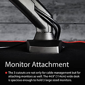 Arozzi Arena Fratello Curved Gaming and Office Desk with Full Surface Water Resistant Desk Mat Custom Monitor Mount Cable Management Cut Outs Under The Desk Cable Management Netting - Dark Grey