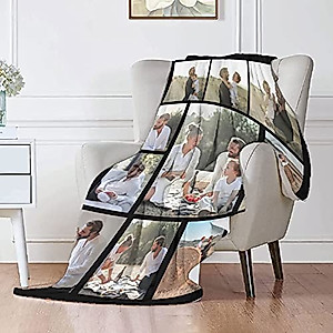 Wucidici Personalized Blanket with Picture, Custom Blanket with Photo Collage, Customized Text Blanket Throw Gift for Family Friend Dog or Pet Wedding Anniversary(12 Photos Collage, 48"x 80")