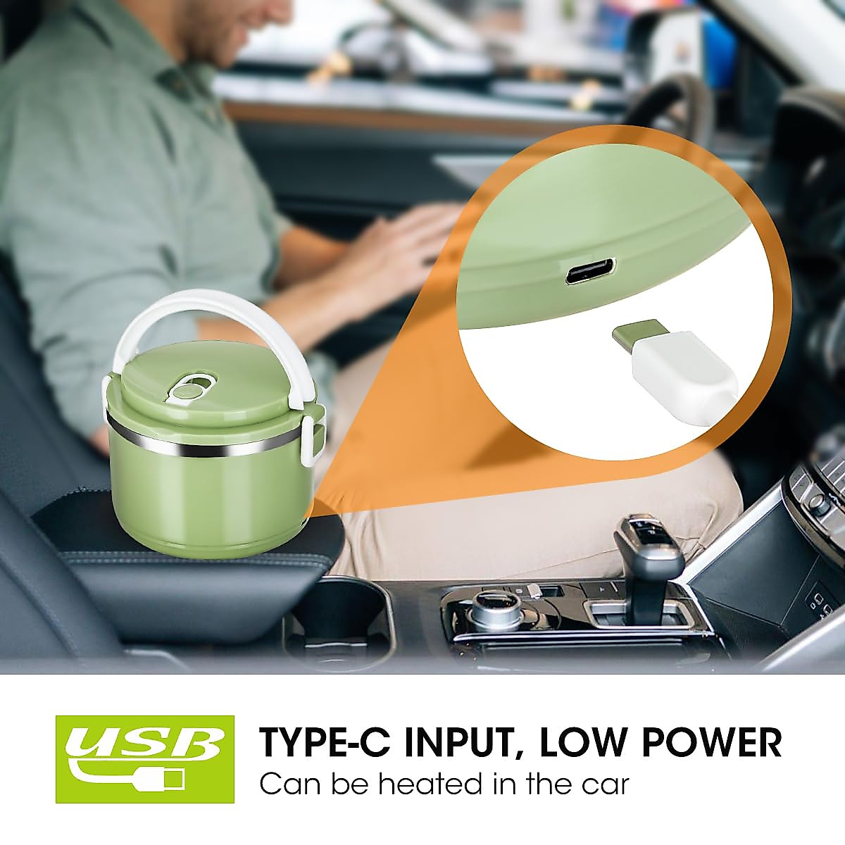 AIEVE Electric Lunch Box, USB Powered Portable Food Warmer for Car Truck with Bag Spoon and Fork, 12V/24V/110V, 35-Ounce