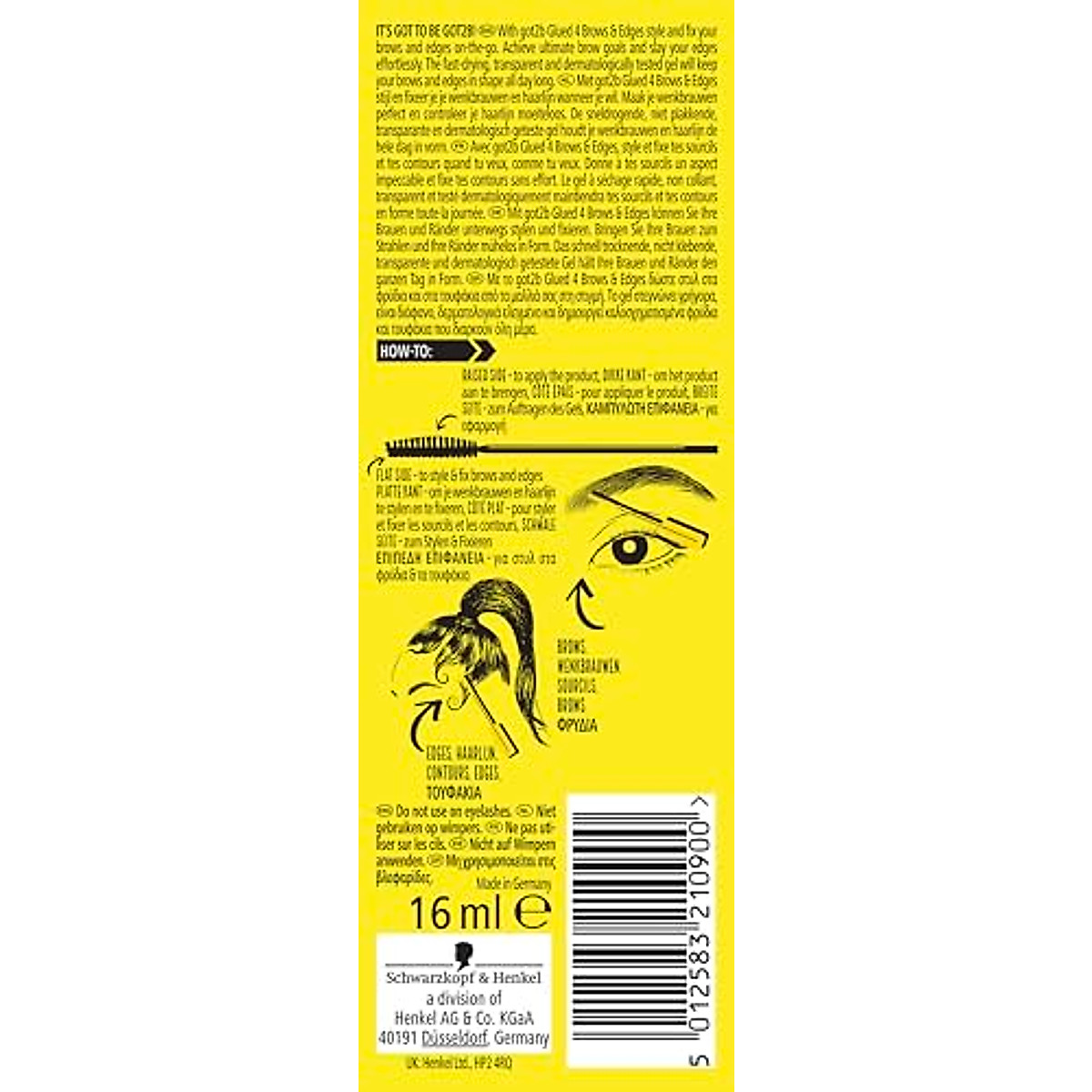 Got2B Glued for Brows & Edges 2 in 1 Wand Eyebrow Gel, 72hr Hold, No White Residue or Stickness, Vegan, Silicone Free, Alcohol Free, 16 ml