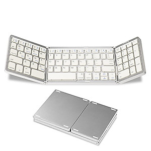 BRIMFORD Foldable Bluetooth Keyboard, Foldable Wireless Portable Keyboard with Numeric Keypad, USB-C Rechargeable Travel Keyboard for Laptop,Tablet,iPad,Smartphone(Silver)
