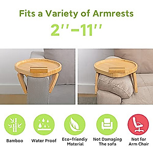 SINWANT Bamboo Sofa Tray Table Clip on Side Table Couch Arm with 360° Rotating Phone Holder, Couch Tray for Arm, Sofa Table for Eating/Drinks/Snacks/Remote/Control