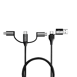 [Upgraded] Futurizta Tech® Zeus-X 6-in-1 Universal Multi Cable (3.3ft/1m) Fast Charging 60W Laptop PD, QC3.0 & 27W iPhone Fast Charging & Data Sync, Military Grade Braided with Cable Organizer Strap