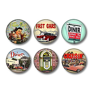 Retro 1950s - Fridge Magnets - Vintage Diner - 6 Magnets - 1.5 Inch Magnets - Cute Fridge Magnets - Retro Kitchen Decor