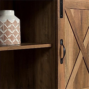 Walker Edison Richmond Modern Farmhouse Sliding Barn Door TV Stand for TVs up to 65 Inches, 58 Inch, White Oak/ Traditional Brown