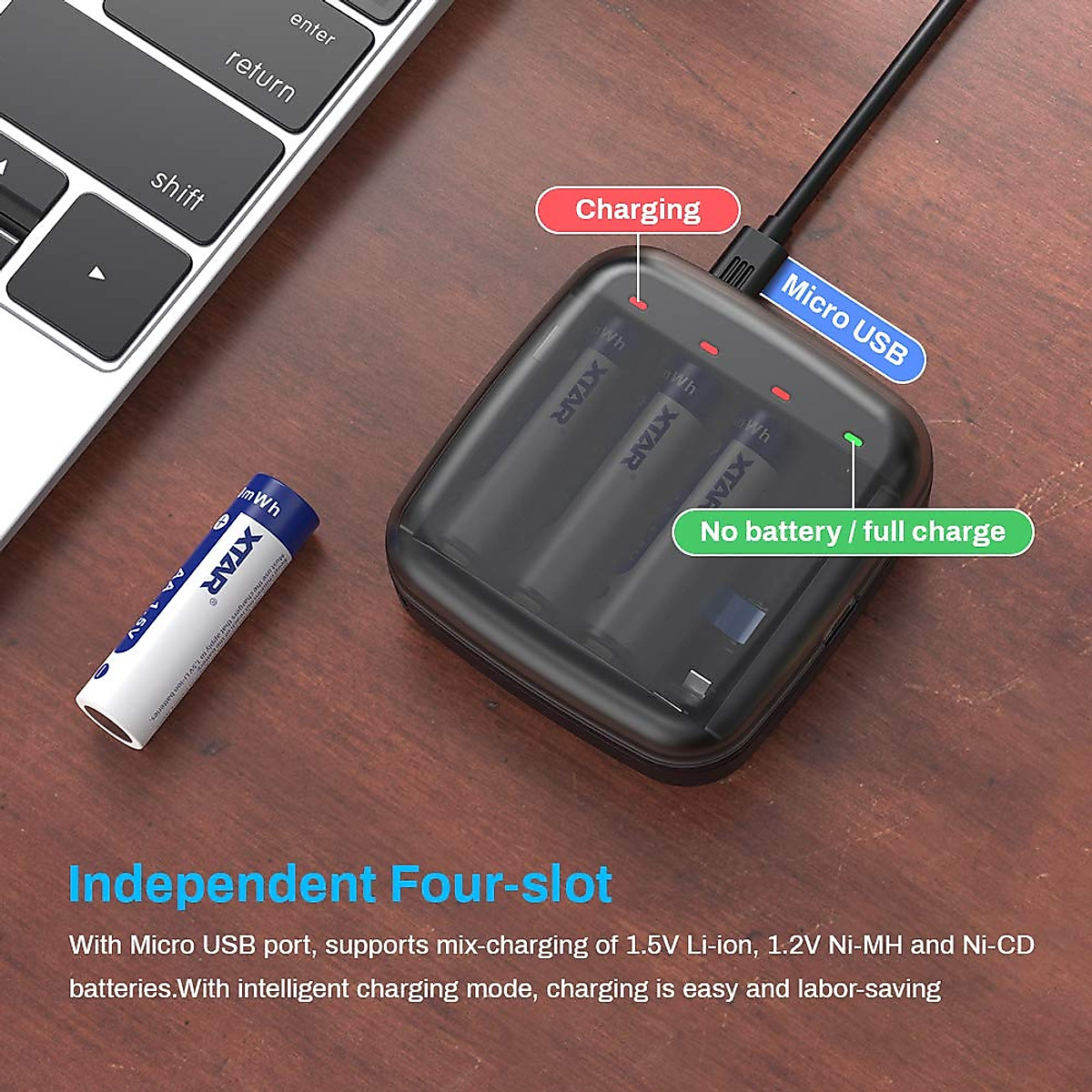 XTAR ET4S 1.5V li ion Battery Charger Rechargeable 1.5V Battery Charger with Micro USB Input, Universal Battery Charger for 1.5V Li-ion Rechargeable Batteries