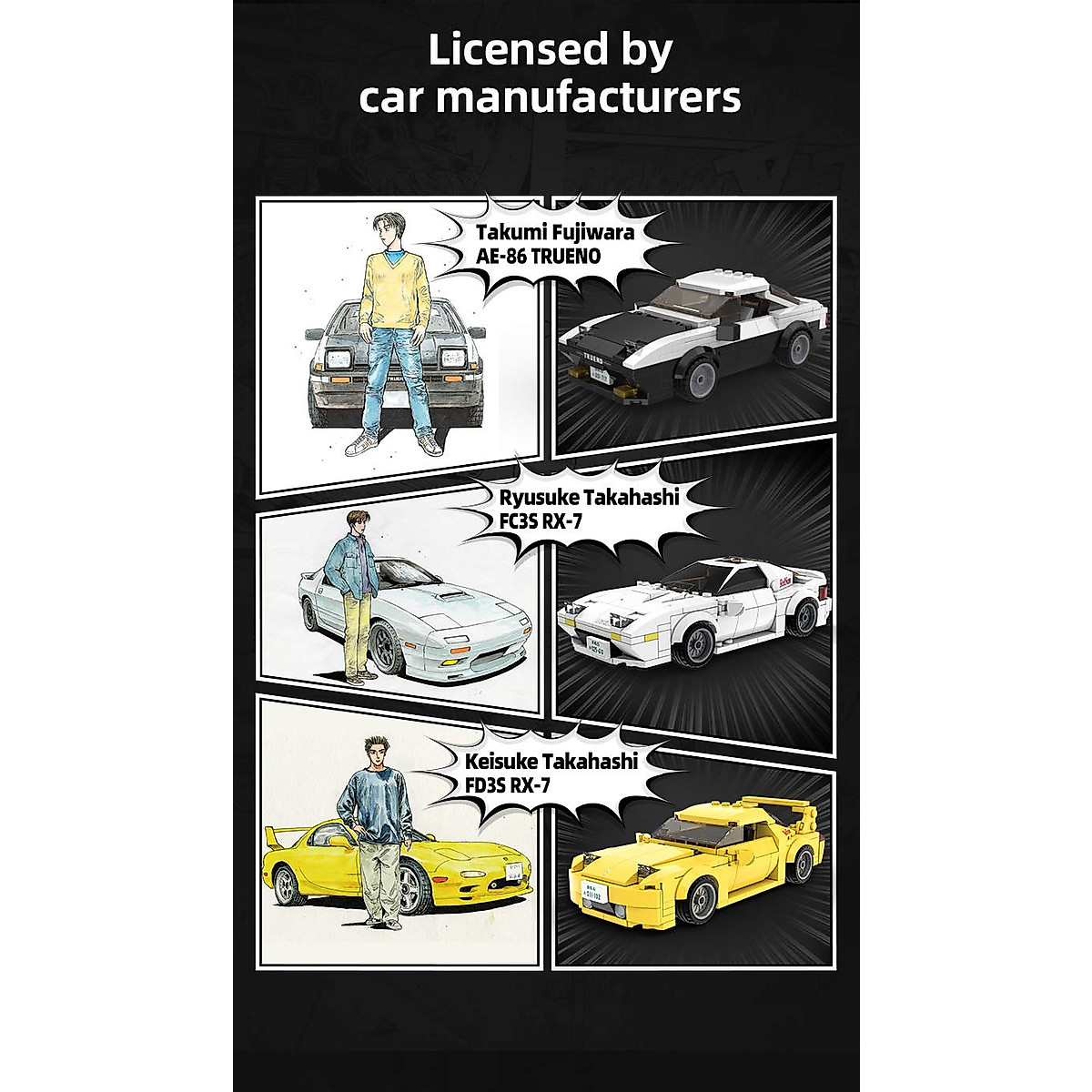 dOMOb Toyota AE86 Trueno – Initial-D 25-th Anniversary – CADA Bricks Toys for 8+ Age Kids & Adults – Realistic Car Model 1:24 Simulated Build – 280 Bricks or Blocks – for Boys, Hobbyist, Collector