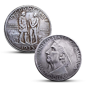 MKIOPNM 1935 Daniel Boone 200th Anniversary Half Dollar Commemorative Silver Coin Pioneer Coin Western Cowboy Theme Substitutes for Exquisite Handicraft Currencies