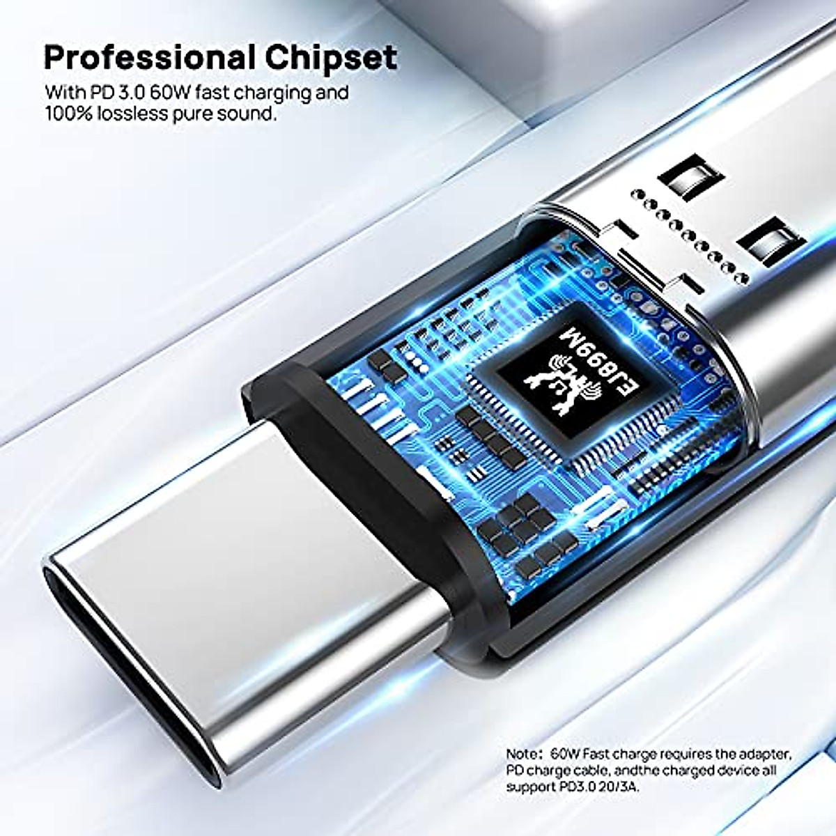 USB Type C to 3.5mm Headphone Jack Audio Adapter and Charger,2 in 1 USB C to Aux Audio Adapter with 60w PD3.0 Fast Charger,Compatible with Samsung Galaxy A53 A33 S23 S22 S21,Google Pixel 7