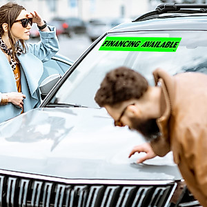 Versa Tags Windshield Slogan Stickers 12 Pack of FINANCING Available Stickers 12 Pack of Buy HERE Pay HERE Slogans 12 Pack of 4X4 Window Stickers (36) Dealership Stickers Black On Green