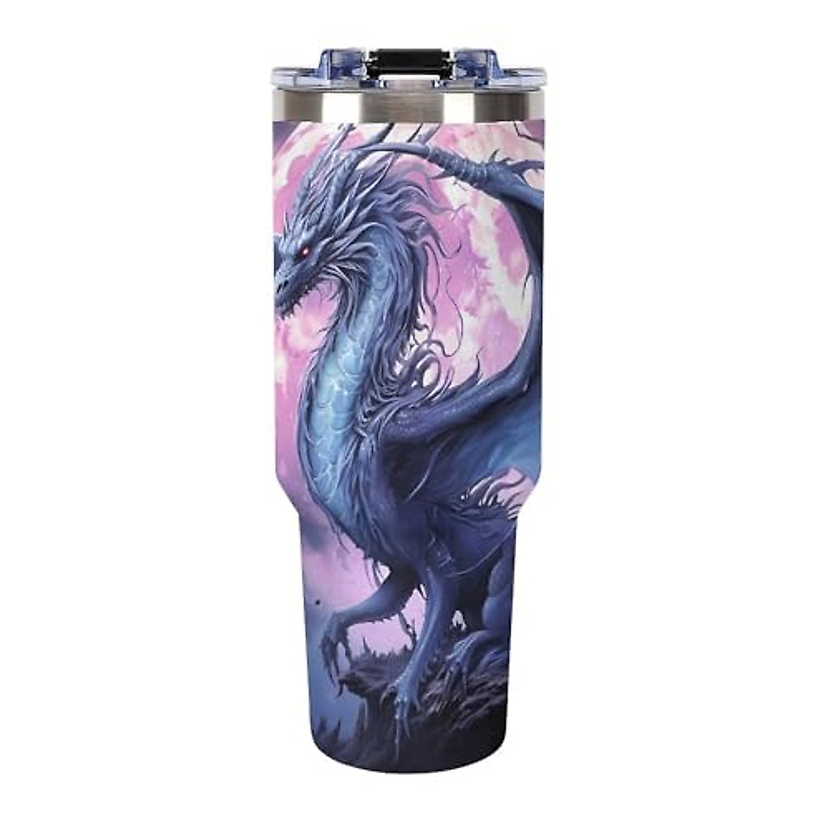 Purple Dragon 40 Oz Car Cup Stainless Steel Travel Mug Leak-Proof Insulated Tumbler with Handle Deep Blue-style