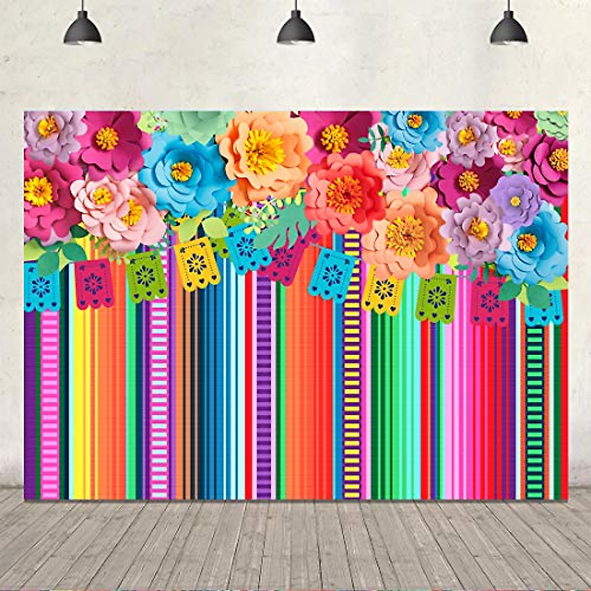 Ticuenicoa 7x5ft Mexican Fiesta Backdrop Photobooth Flowers Fiesta Background Drop Cinco De Mayo Backdrop for Pictures Floral Stripes Flags Birthday Party Mexican Party Decorations Photo Booth Props