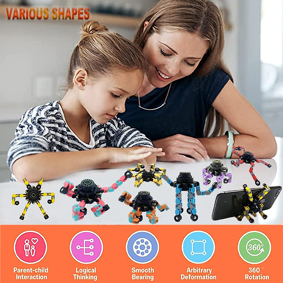18PC Funny Sensory Fidget Toy Hand Fidget Spinners Toys Stress Relief Gyro Toy Fingertip Gyro Toy Fidget Robot Spinner Fingertip Gyro Spinner Chain Robot Toy Stress Relief Spinner Toys for Kids Adults