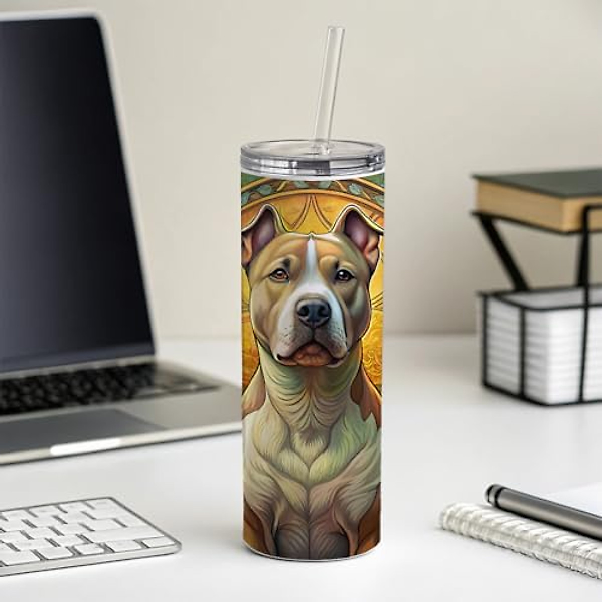 American Staffordshire Terrier Dog Art Nouveau Skinny Tumbler 20oz with Straw Insulated Water Bottle Gift