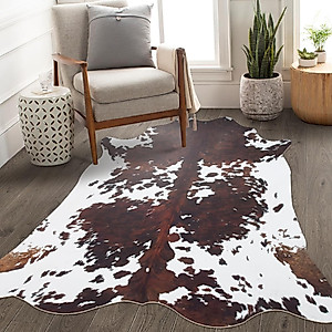 Guyekobe Cowhide Rug 5.2X4.6 ft Cow Print Rug Animal Print Area Rugs for Western Decor Western Rugs for Living Room Bedroom Decor Durable Non-Slip Cow Hide
