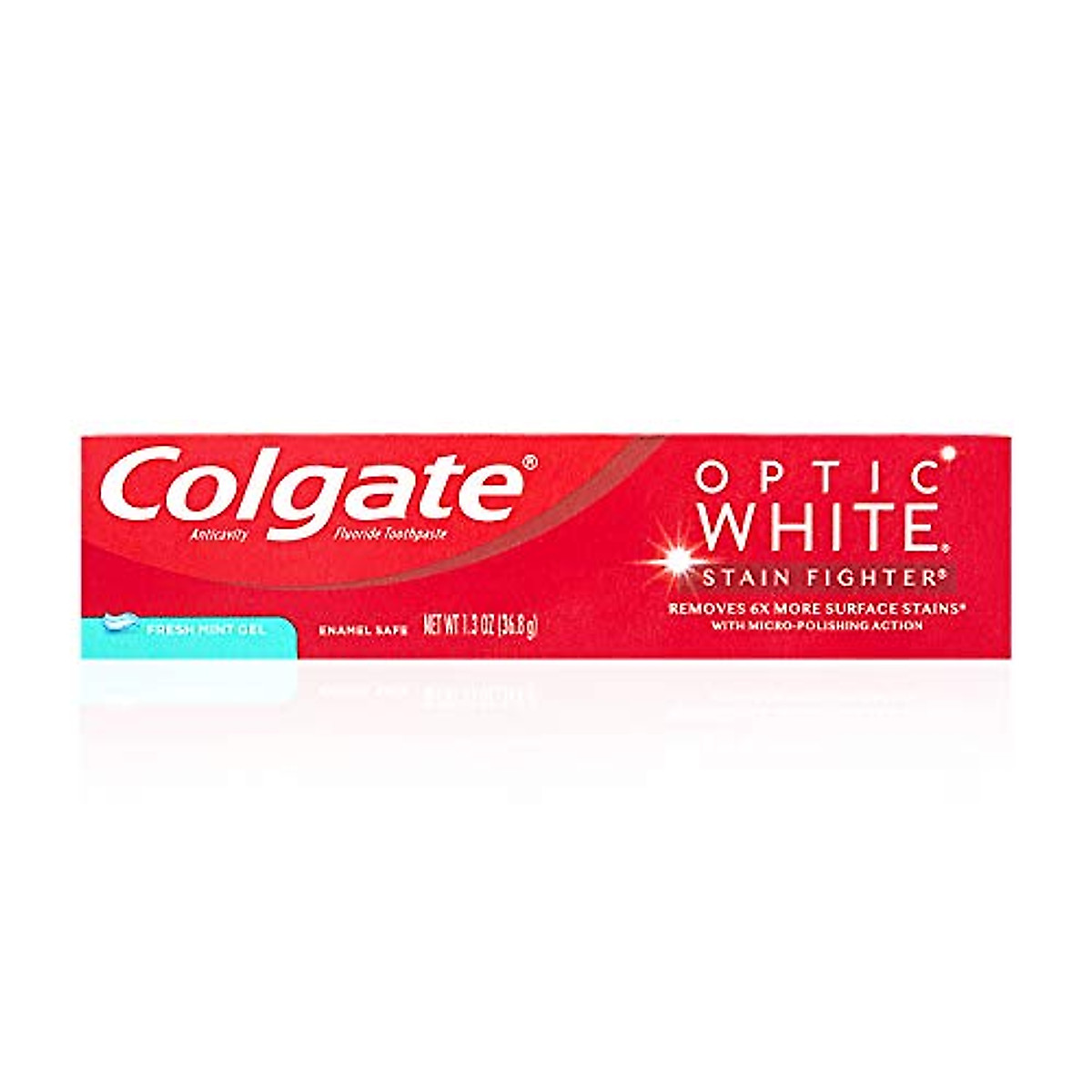 Colgate Optic White Toothpaste, Stain Fighter, Fresh Mint Gel, Travel Size 2.0 oz (56.6g) - Pack of 6