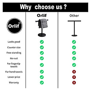 Orlif Towel Rack T-Shape Hand Towel Holder Stand Total Height 13" SUS304 Stainless Steel Towel Bar for Bathroom，Kitchen or Vanity Countertop（Black）