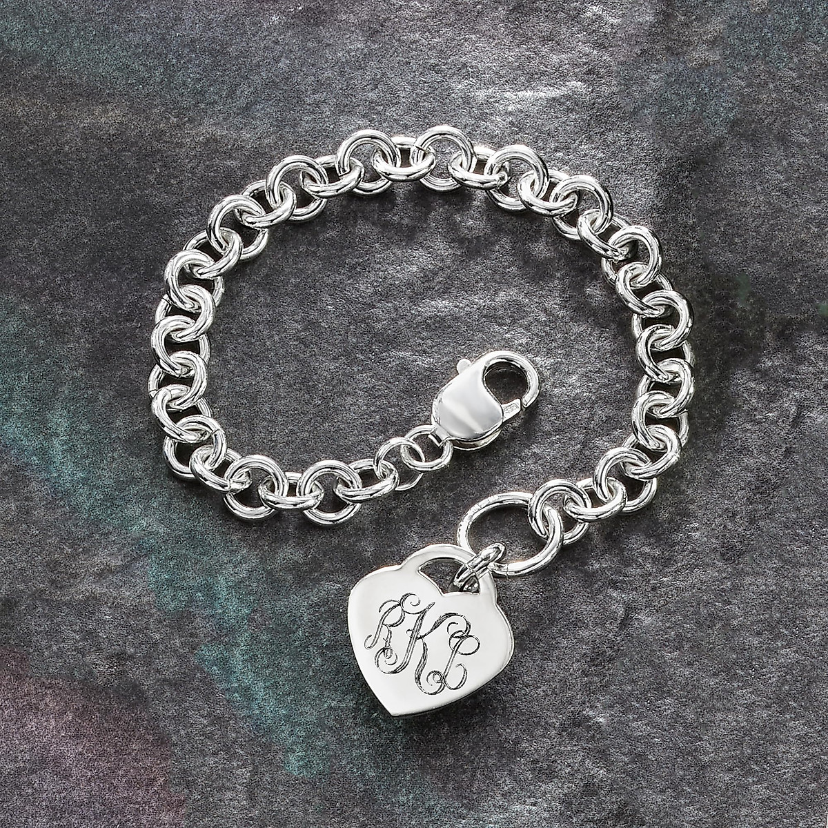 Ross-Simons Monogram - Sterling Silver Heart Charm Bracelet. 7 inches