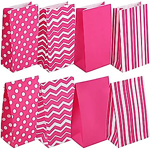 MIMIND 40 Pieces Party Paper Favor Bags Kids' Goodie Bags Kraft Candy Treat Bags for Birthday Wedding Party Christmas, Hot Pink