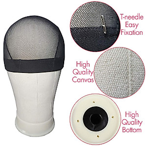 Leeven 21"-24" Canvas Wig Head Poly Manikin Head for Making Wigs Professional Mannequin Head with 20 Pcs T Pins and Clamp Stand 23 Inch