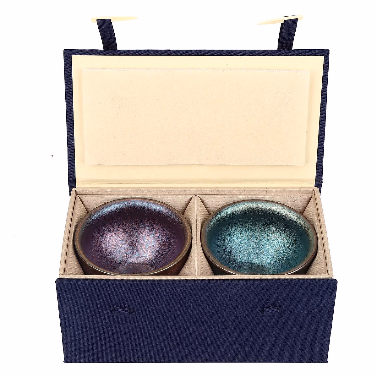 Ceramic Jianzhan Tea Cup, Handcrafted Kungfu Teacup with Gift Box Decorating Tenmoku Glaze Bowl Mug for Home Office Sake Wine