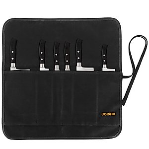 JOINDO Knife Roll Bag, Chef’s Knife Roll Bag, Heavy Duty Chef Knife Roll Bag with 6 Slots, Waxed Canvas Knife Bag Roll, Knife Pouch Holder for Home Kitchen Travel Camping