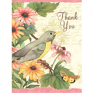 Joy Hall Winged Floral Thank You Cards (8 Cards; 4" x 5.25"; White Envelopes)