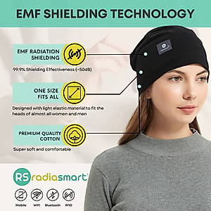 Radia Smart EMF Protection Slouch Beanie, 5G Anti-Radiation, RF Shielding, WiFi Radiation Protection, Brain Coat, Black