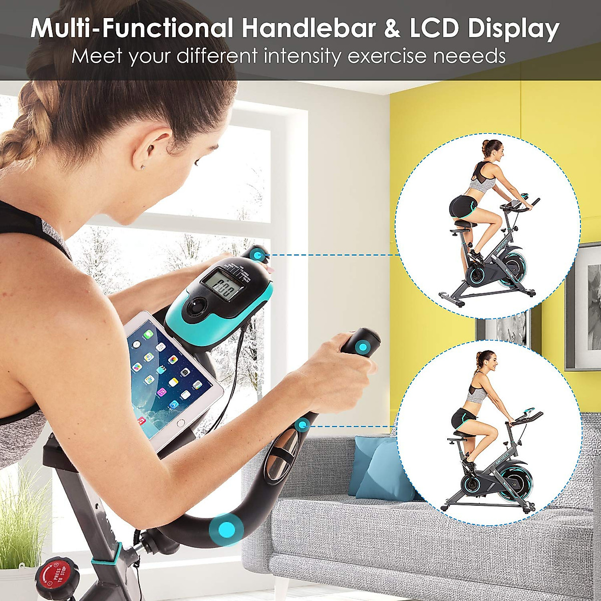 FUNMILY Indoor Exercise Bike Stationary, Cycling Bike-Belt Drive with Heart Rate Monitor & LCD Monitor, Comfortable Seat Cushion, Flywheel- Commercial Standard for Home Cardio Workout (Silver)