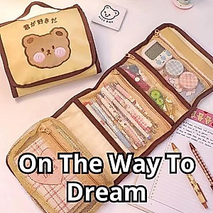 Cute Bear Pencil Case Large Capacity Makeup Bag Big Pencil Pouch Pen Bag Box Holder Organizer Simple Storage Aesthetic Stationery Cosmetic for Adults Men Women Office Essentials (3 Mini Bears)