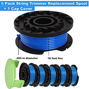 JOYCOLY Weed Eater String Replacement Spool Compatible with Greenworks 21332 21342 24V 40V 80V Cordless String Trimmer, 0.065 Inch Single Line Auto-Feed Spool, Model 29252 (6 Spool, 1 Cap) Blue