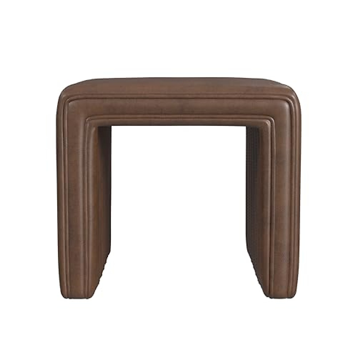 Spatial Order Modern Channel Tufted Faux Leather Ottoman Home Décor|Ottoman for Living Room & Bedroom - Brown Faux Leather