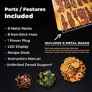 The BEAST by Denali | 8 Layer Stainless Steel Food Dehydrator | 100 Recipes & Full Instructions | Jerky, Fruit Leather, Veggies | Silver, LED Touch, Timer & Low-Noise Fan | Denali is a USA Company (The BEAST 8-Layer Dehydrator)