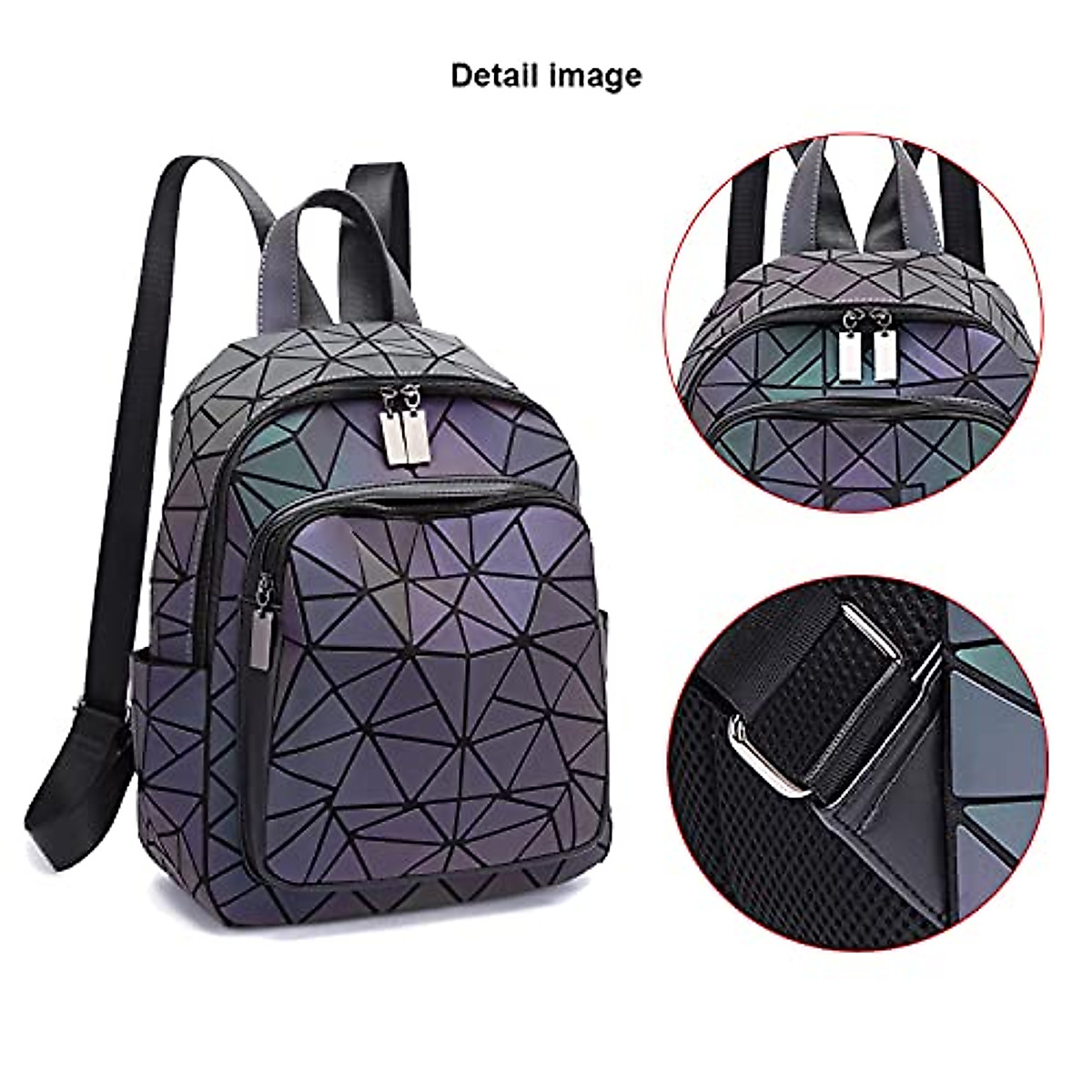 Luminous Geometric Backpacks Women Purses and Handbags Holographic Reflective Bags Iridescent Backpack A1