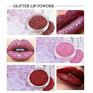 KYDA 3 Colors Glitter Lip Kit, Diamond Metllic High Pigmented Powder for Lips Cosmetics, Glitter Lips Makeup,with Lip Primer and Brush, Long Wear-Set A