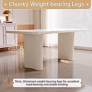 Miuuod 71" L Dining Table for 4-8 People,Kitchen & Dining Room Sofa Tables with Slate Tabletop Long Coffee Table for Living Room Space Saving Console Tablefor Dining Room Cream