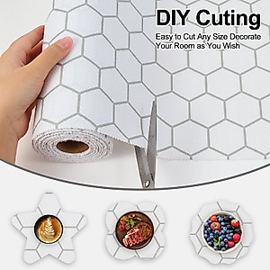 Drawer and Shelf Liner for Kitchen Cabinets: Non Adhesive, Non Slip, Thick Strong Grip Waterproof Washable for Kitchen Cabinets, Drawer, Fridge, Wire Shelving (Silver Geometry, 12 in × 10 FT)