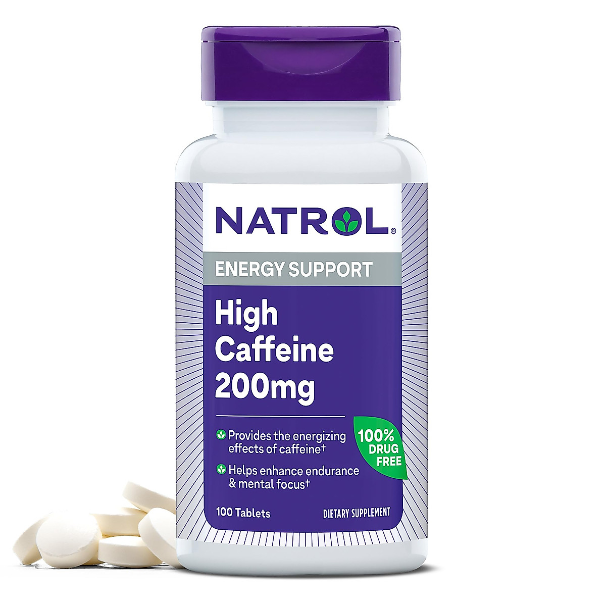 Natrol High Caffeine 200 mg per Serving, Energy Support Supplement for Adults, 100 Tablets, 100 Day Supply
