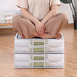 eYourlife2012 2 Packs Under Bed Dormitory Quilt Clothes Storage Box Organizer Transparent Flat Stackable Foldable Visible PVC Mesh with Steel Frame Storage Boxes Organizers