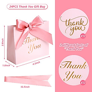 VGOODALL 24PCS Small Thank You Gift Bags, Mini Party Favor Bags Pink Candy Bags Treat Boxes Paper Gift Bags with Bow Ribbon for Wedding Bridal Baby Shower Birthday Party