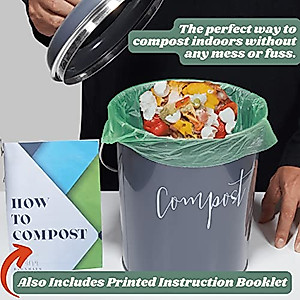 Compost Tumbler, Kitchen Compost Bin Countertop, Indoor Compost Bin Kitchen, Compost Bucket Kitchen, Compost Bins, Compost Caddy, Counter Food Composter for Kitchen, Dark Gray Charcoal Compost Keeper