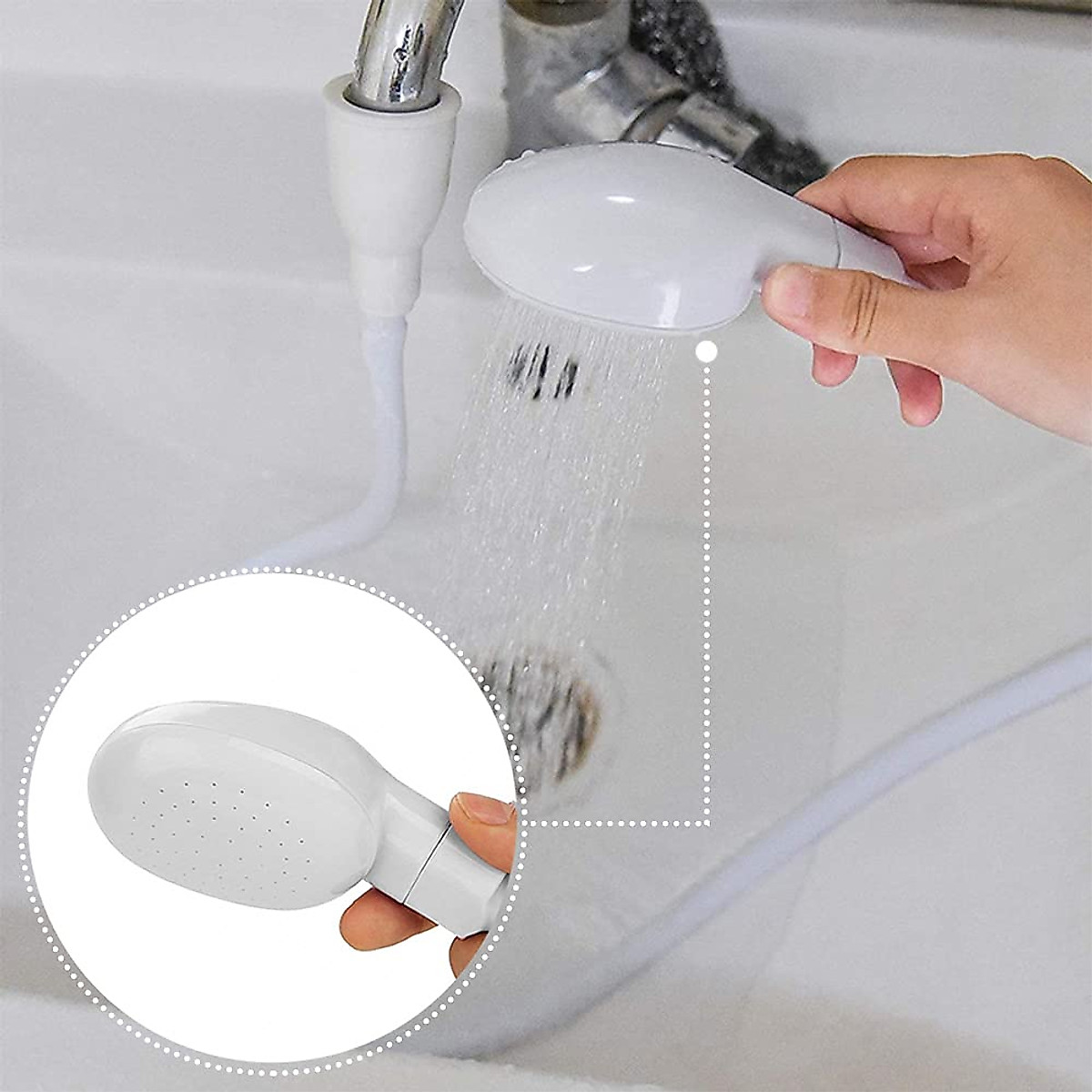 Soft 'N Style Faucet-to-Shower Converter,Sink Spray Rubber Hose Portable Shampoo Sprayer Handheld Hose Faucet Shower,Garden Tub Sprayer Utility Sink for Bathing Baby,Washing Hair,Rinsing Vegetables