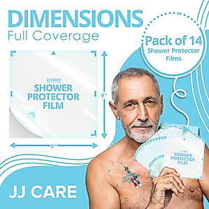 JJ CARE Shower Protector [Pack of 14], 9x9 Dialysis Catheter Shower Cover, PICC Line Water Barrier, Colostomy Shower Shields, Waterproof Bandage Protector, 2 Weeks Supply