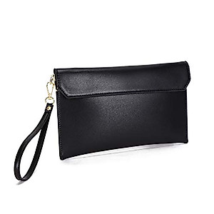 Covelin Women's Wristlet Clutch Handbag Genuine Leather Envelope Evening Shoulder Bags Black
