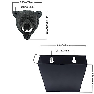 Luwanburg Black Bear Head Cast Iron Bottle Opener Wall Mounted with Cap Catcher Bundle