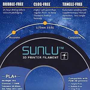 PLA+ 3D Printer Filament 1.75mm, SUNLU PLA Filament PRO, Dimensional Accuracy +/- 0.02 mm, 1 kg Spool, 1.75 PLA Plus, Black+Blue