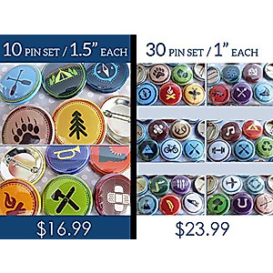 Scout Badges, Merit Badges Pins - Outdoor Nature Camp Badges Pins - Set of 10 or 30