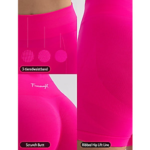 FRESOUGHT Womens Workout Shorts High Waisted 5 Inch Athletic Gym Yoga Shorts Hot Pink L