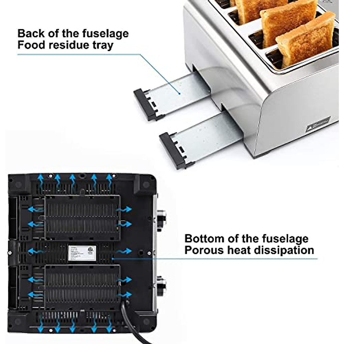 Toaster 4 Slice, LauKingdom 1.57" Extra Wide Slots Toaster, Smart Pop-Up Stainless Steel Toasters with 6 Shade Settings, Evenly & Quickly Bread Toaster, Bagel Defrost Cancel Function, 1500W, Silver