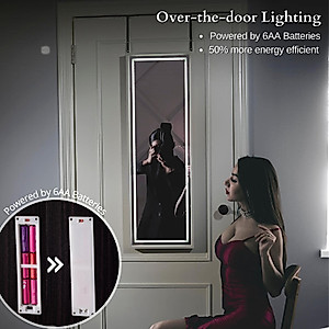 LUXFURNI Large Wall Mirror with LED Lights, 42.5 X 14.4 Wall Mounted Over-The-Door Hanging Mirror Full Size Body Mirror with Brightness Adjustment Dressing Bedroom Glass Mirror
